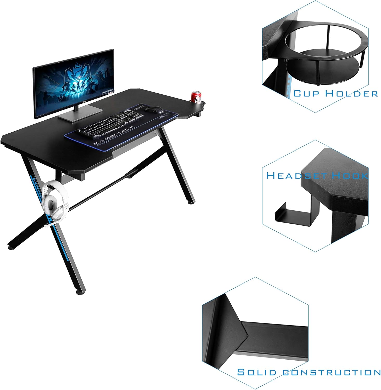 JJS 120 cm Home Office Gaming Computer Desk with Cable Management, R ...