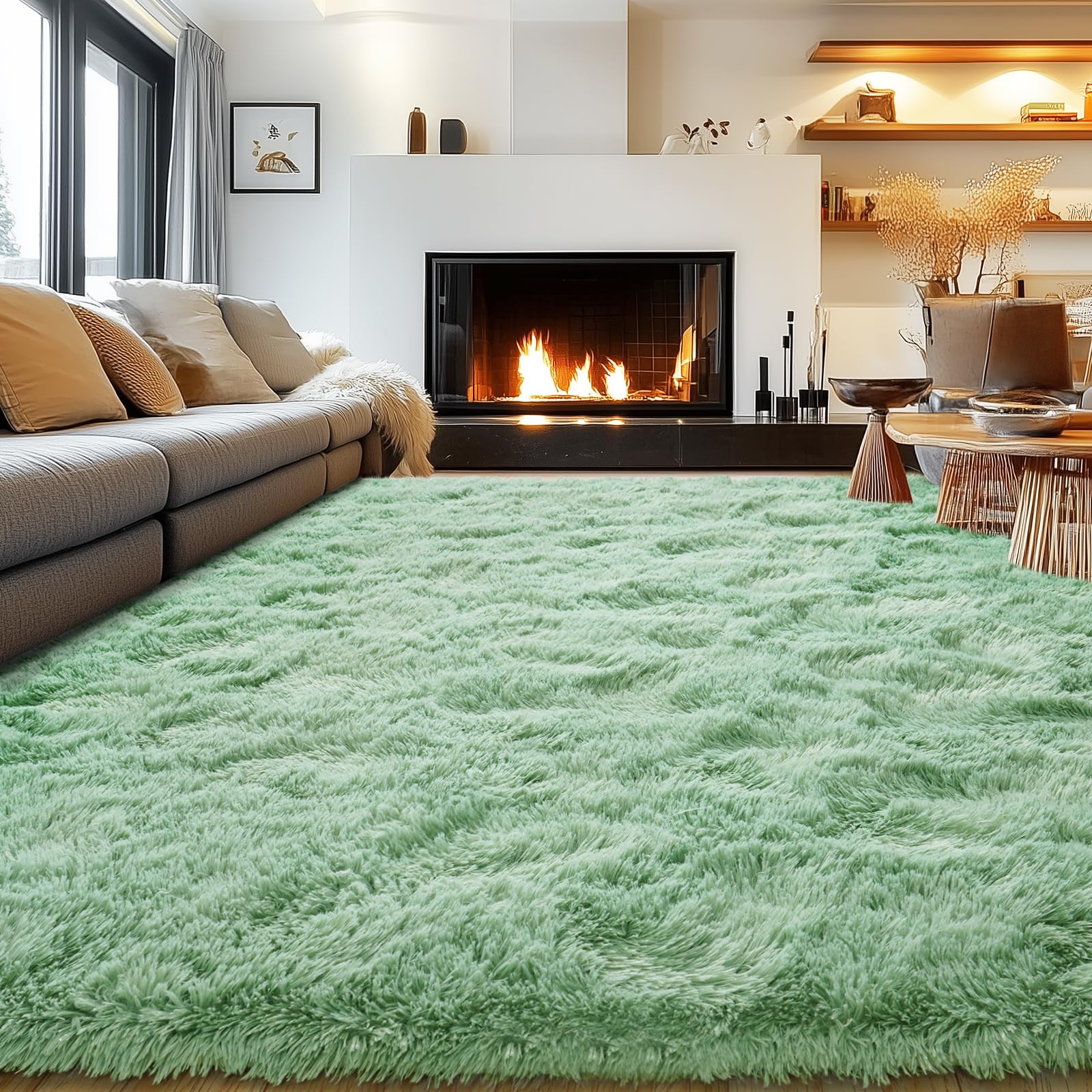 Extra Large Fluffy Area Rug for Bedroom Living Room, 9x12 Feet Sage ...