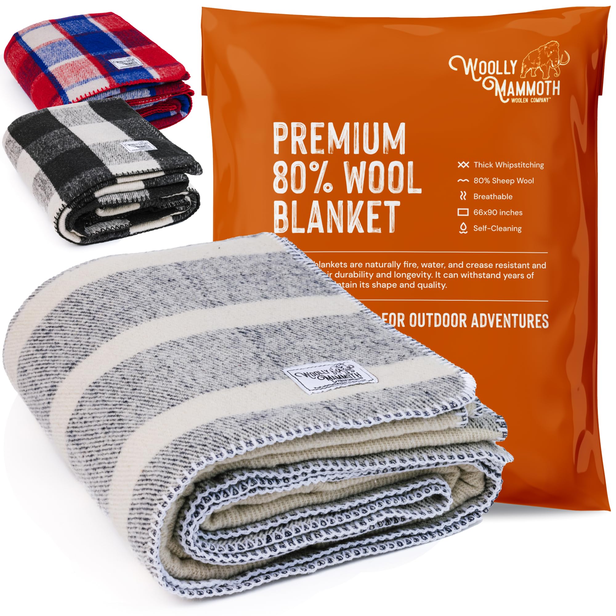 Woolly Mammoth Merino Wool Blanket- 66" x 90" 4 lbs Thick, Outdoor ...