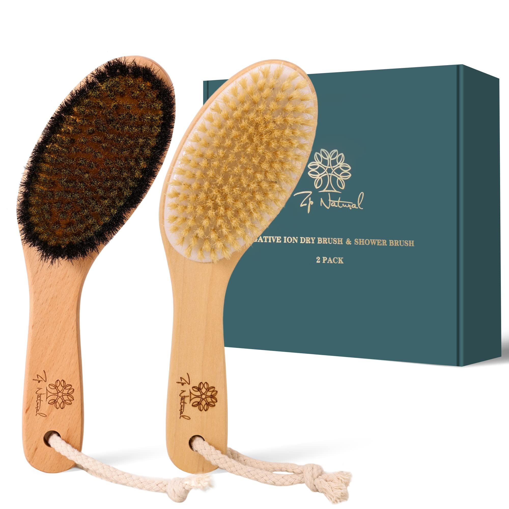 ZP Natural Dry Brushing Body Brush Set, Negative Ion Exfoliating Brush ...