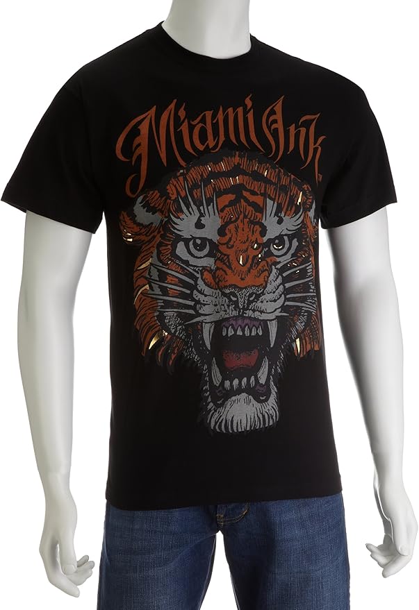 Men's Miami Ink -L- Black Tiger T-Shirt: Amazon.co.uk: Clothing