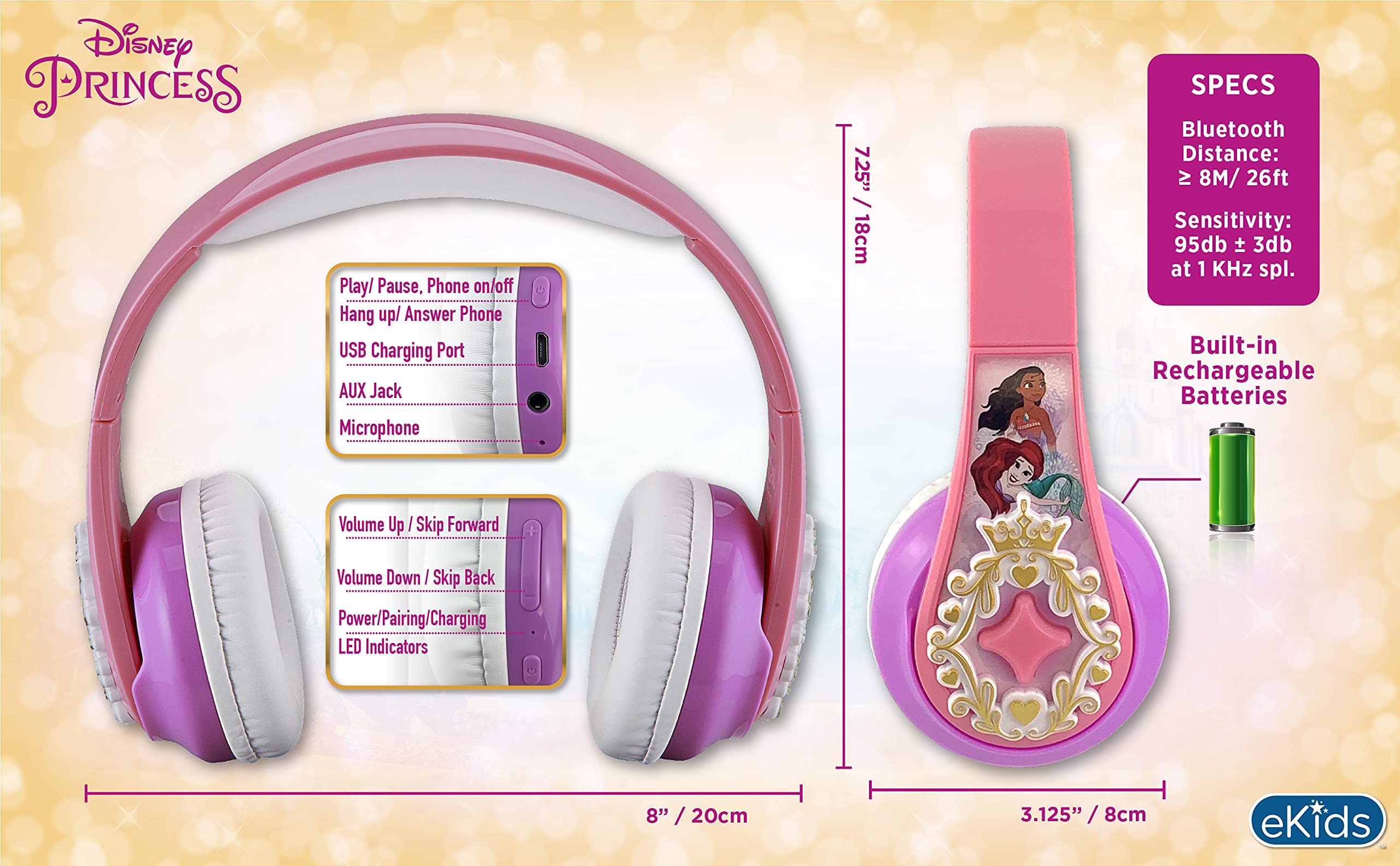 Mua eKids Disney Princess Bluetooth Headphones with EZ Link, Wireless ...