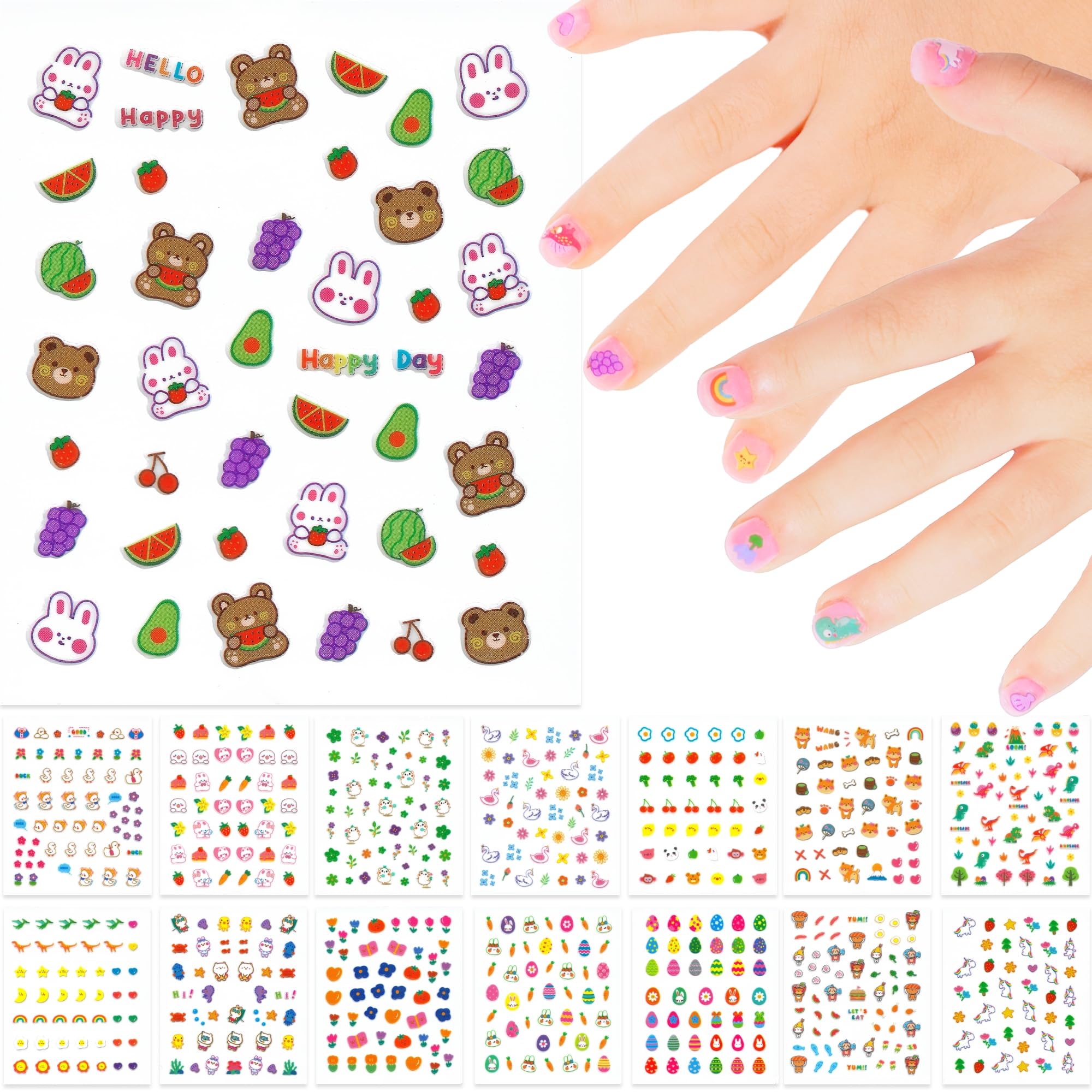 Mua 15 Sheets of Nail Stickers for Kids - 700 Cute Designs - Nail ...