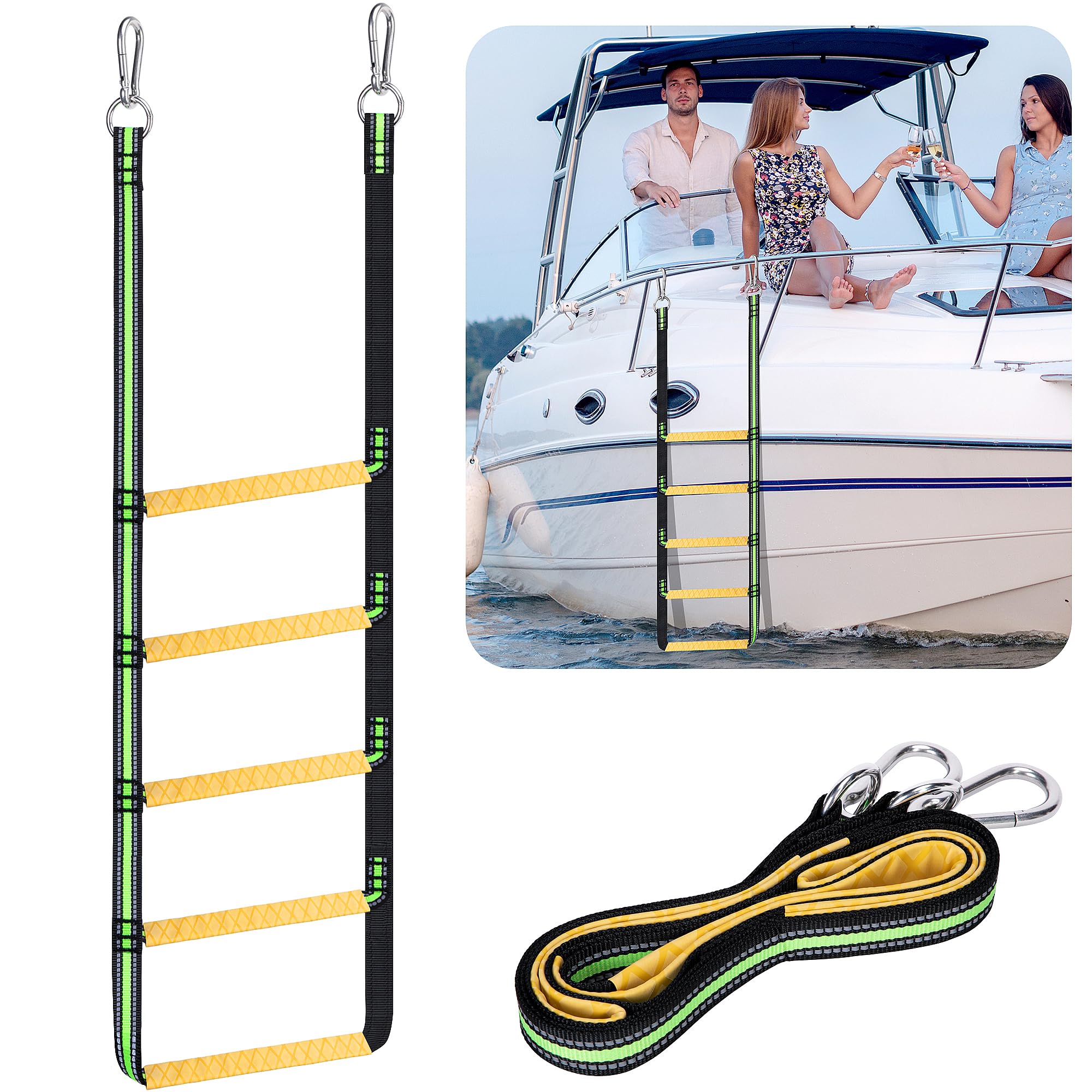 Boat Rope Ladder, 5 Step Heavy Duty 440lbs Strength Foldable Boarding ...