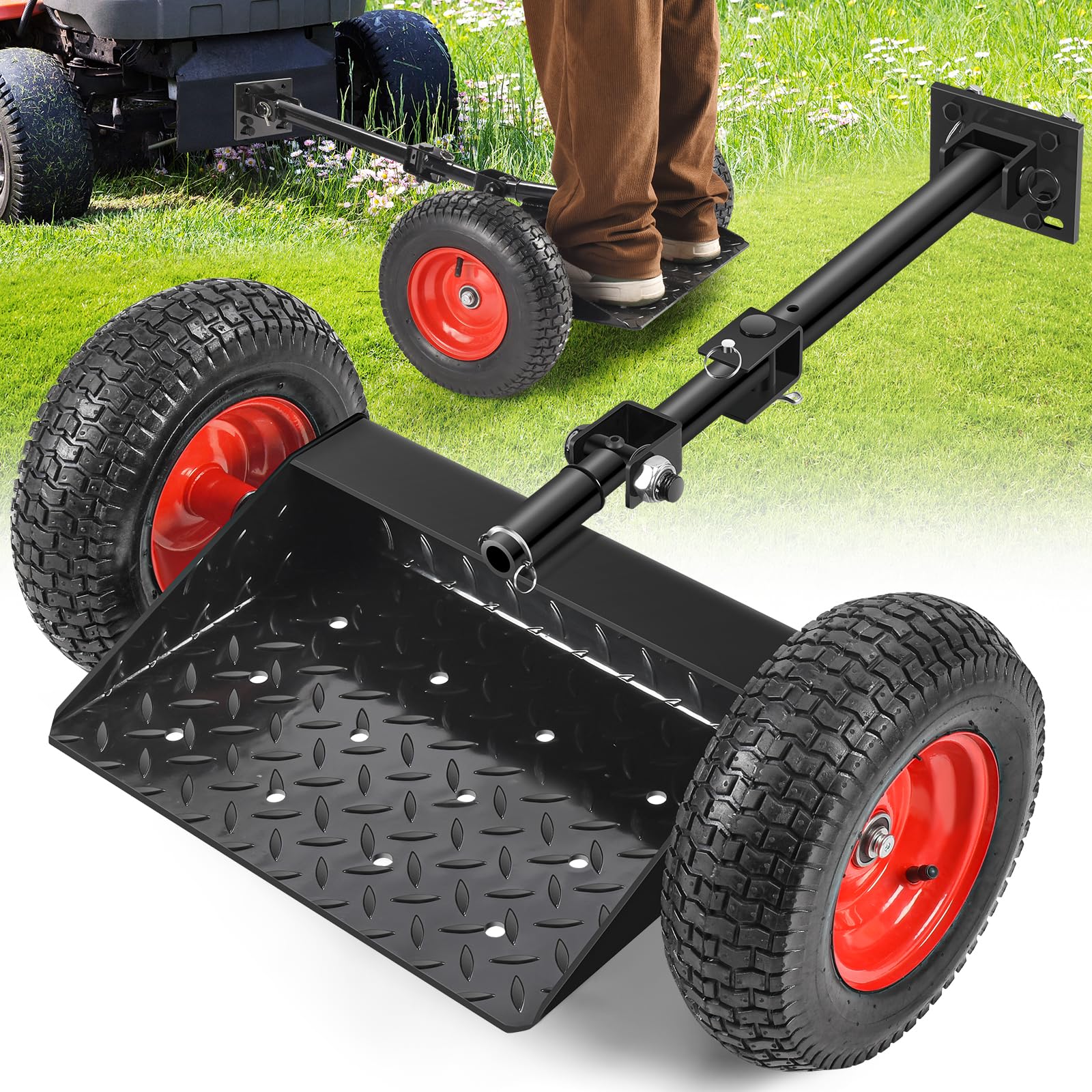 AugFir Adjustable Walk Behind Mower-Sulky, Lawn Trailer with 13" Tires ...