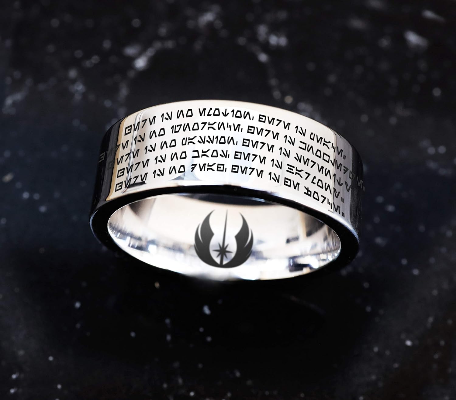 Amazon.com: Engraved Aurebesh Jedi Order Tungsten Ring, Jedi Code ...