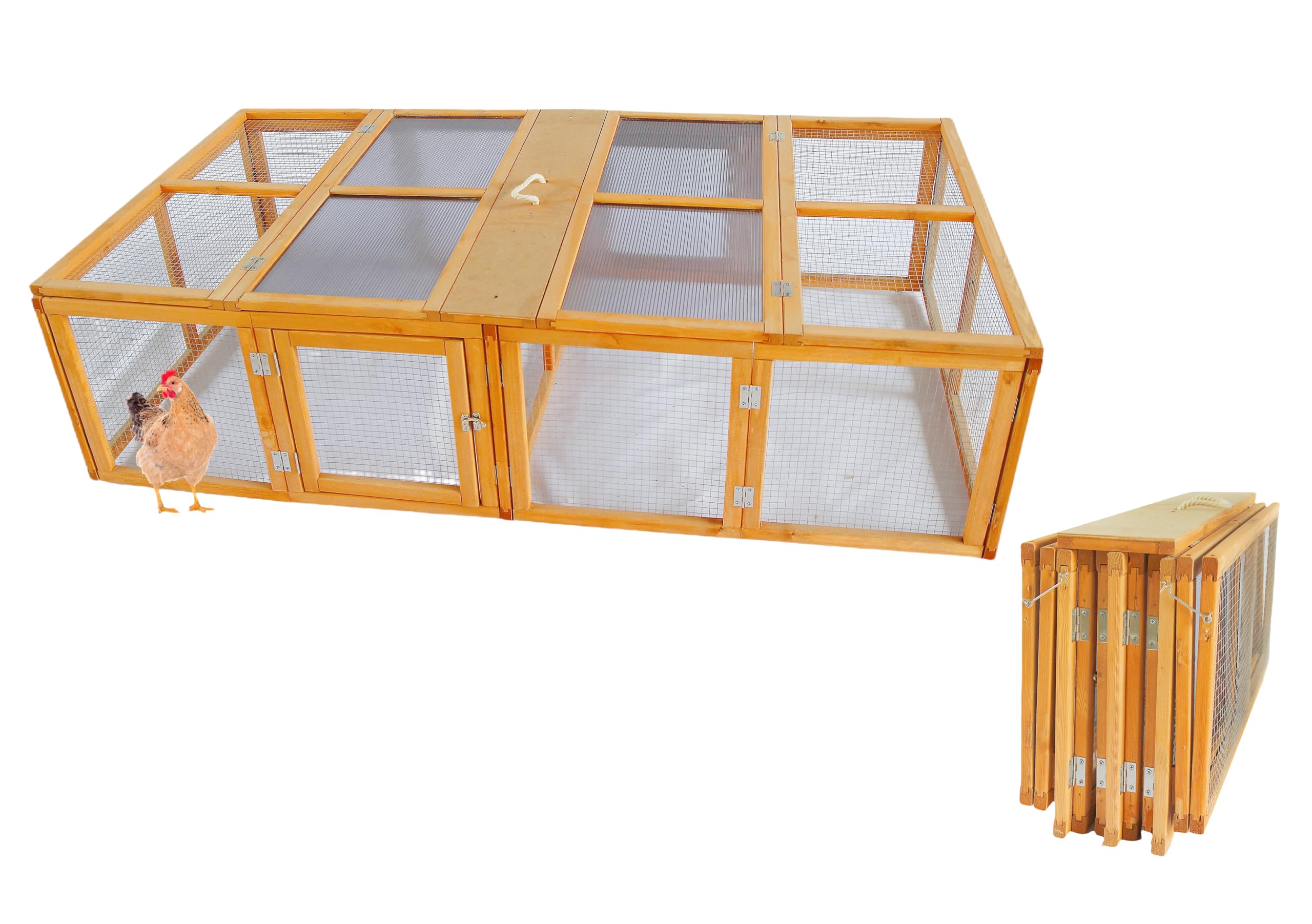 CHURRZZ Durable Foldable Wooden Chicken Coop with Run, Hand-held ...