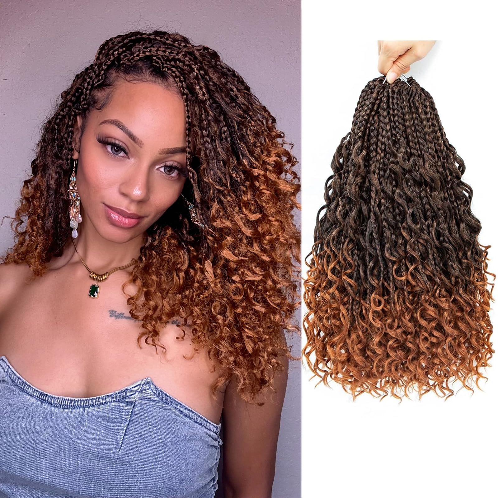 Mua Coolbeeza 14 Inch Box Braids Crochet Hair with Curly Ends Boho ...