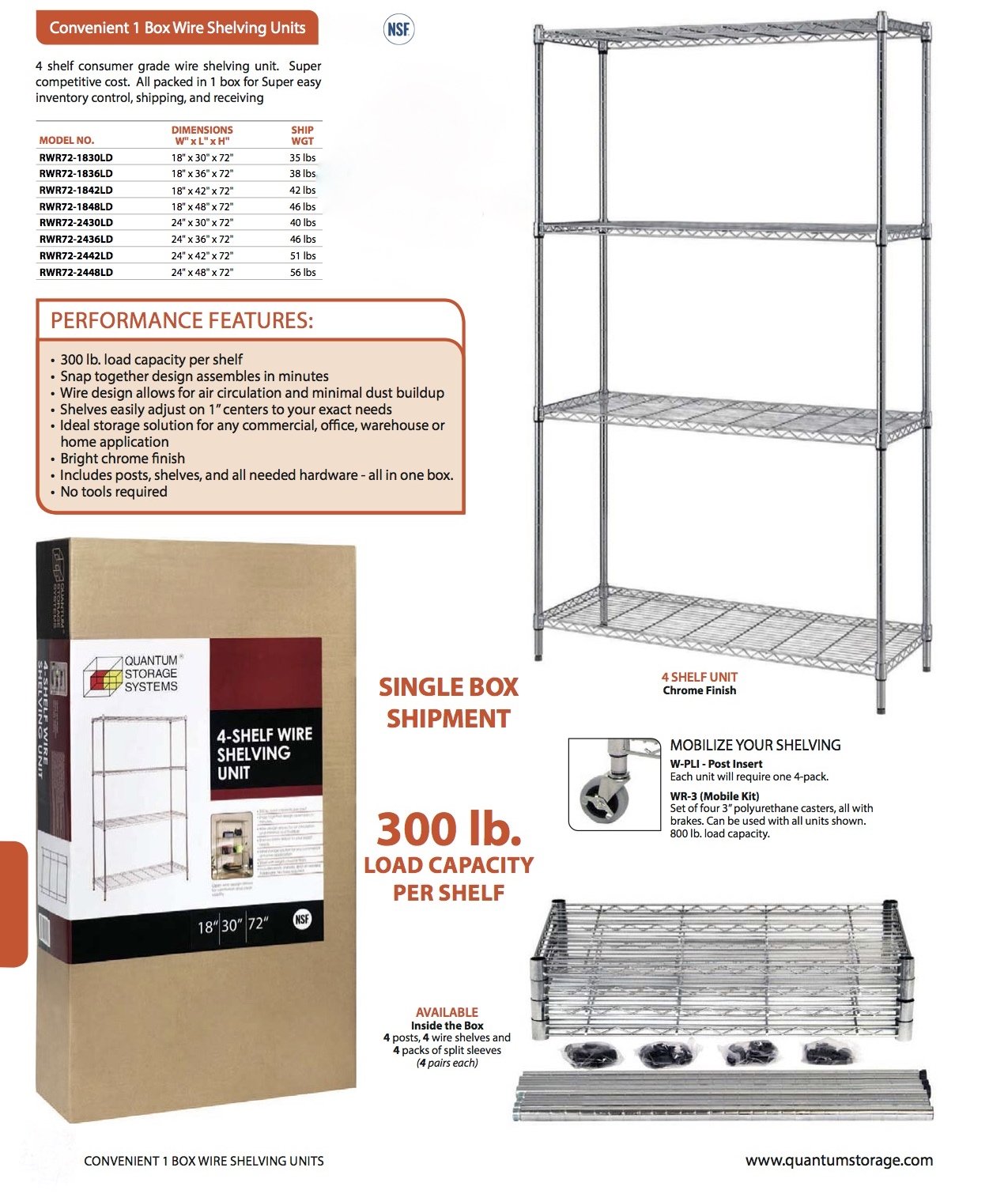 Quantum Storage 4-Shelf Wire Shelving Unit, 300 lb. Load Capacity per ...