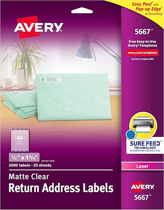 Avery AVE 5667 Etiqueta Laser Transl cida 1 2 X 1 3 4 1 3 X 4 5 Cm 
