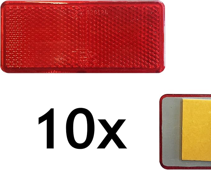 10 x Rectangular Rear Reflectors Red 90 x 40 mm. Side Reflector Self ...