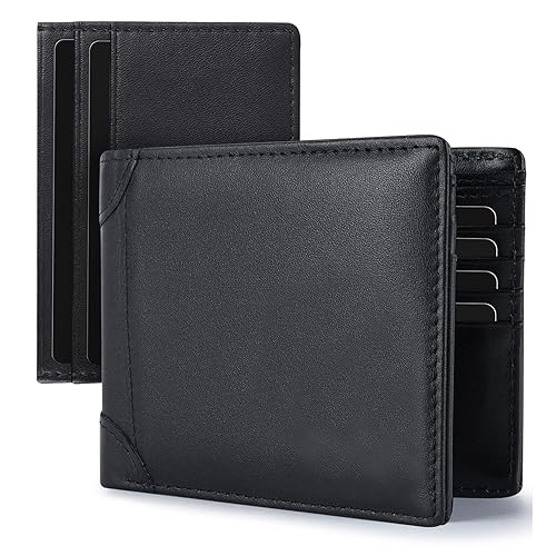 Swallowmall Mens Wallet RFID Genuine Leather Slim Bifold Wallets For ...