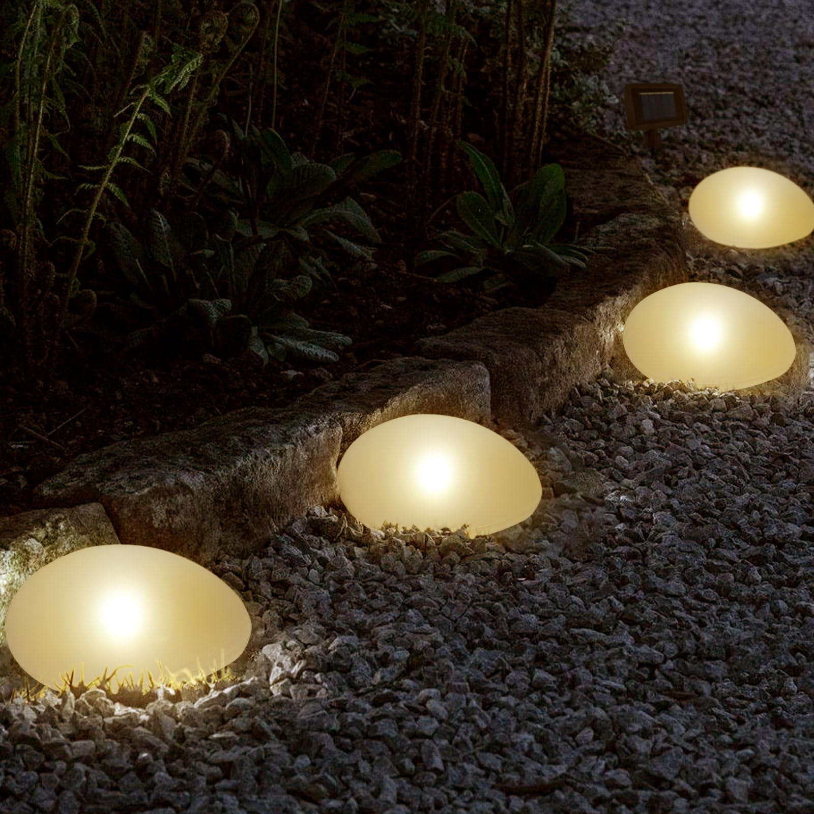 SUNNYPARK Solar Garden Lights Outdoor Set of 4 Plastic Pebble Shape ...
