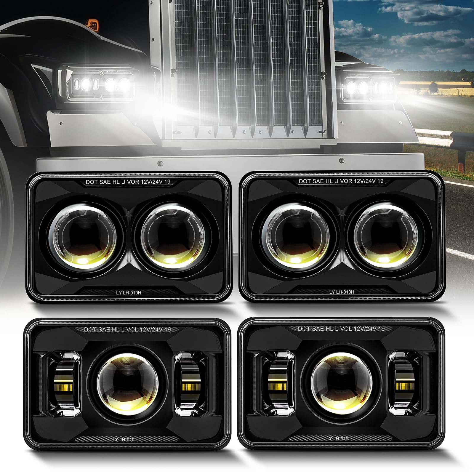 Mua DOT 60W 4x6 LED Headlights [Scientific Hi/lo Beam Separately ...