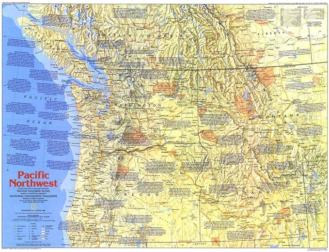 National Geographic: Pacific Northwest USA 1986 - Historic Wall Map ...