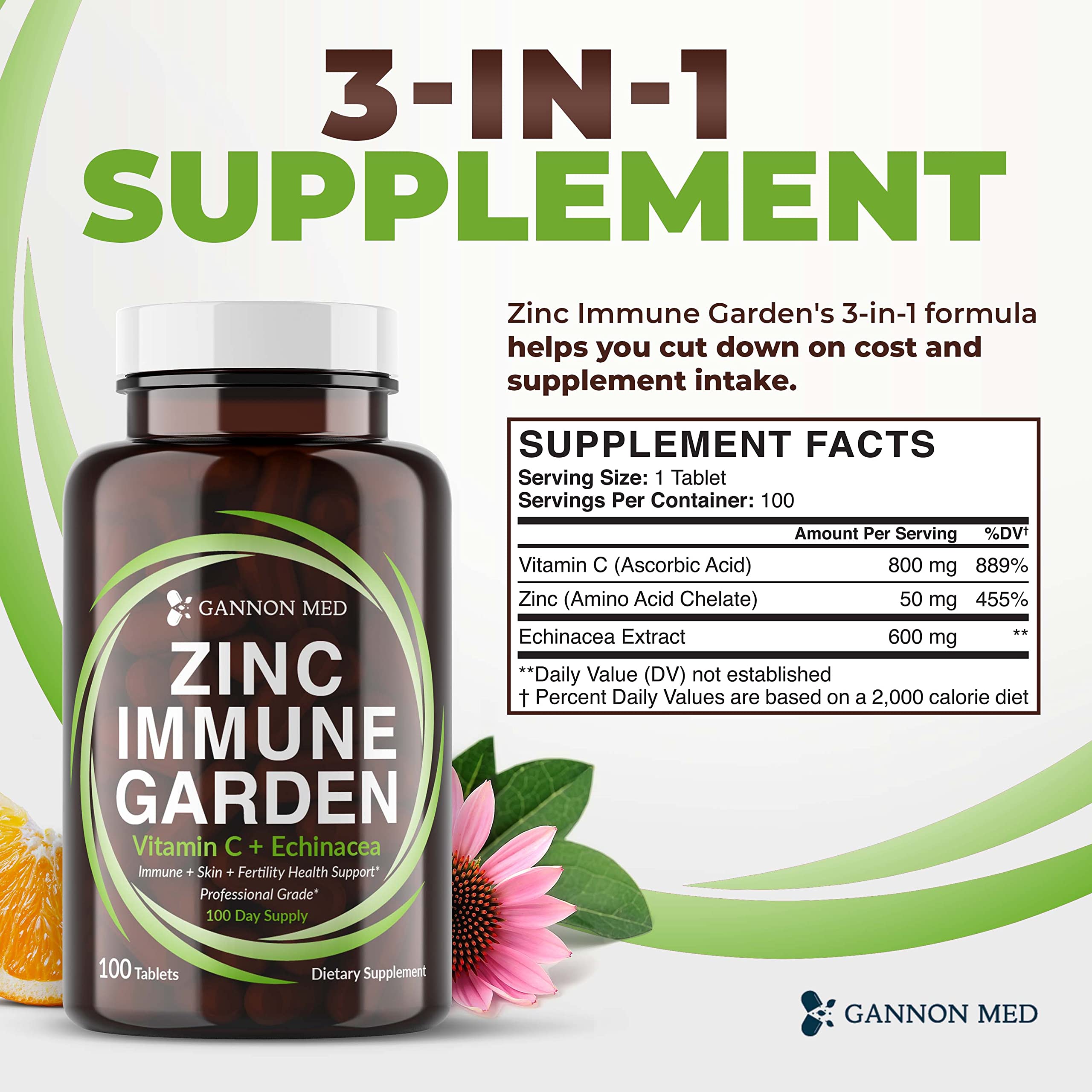 Mua GANNON MED Chelated Zinc 50mg Immune Garden Vitamin C 800mg Zinc ...