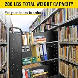 VEVOR Library Cart Book Cart 6-Shelf, Rolling Library Book Cart Double ...