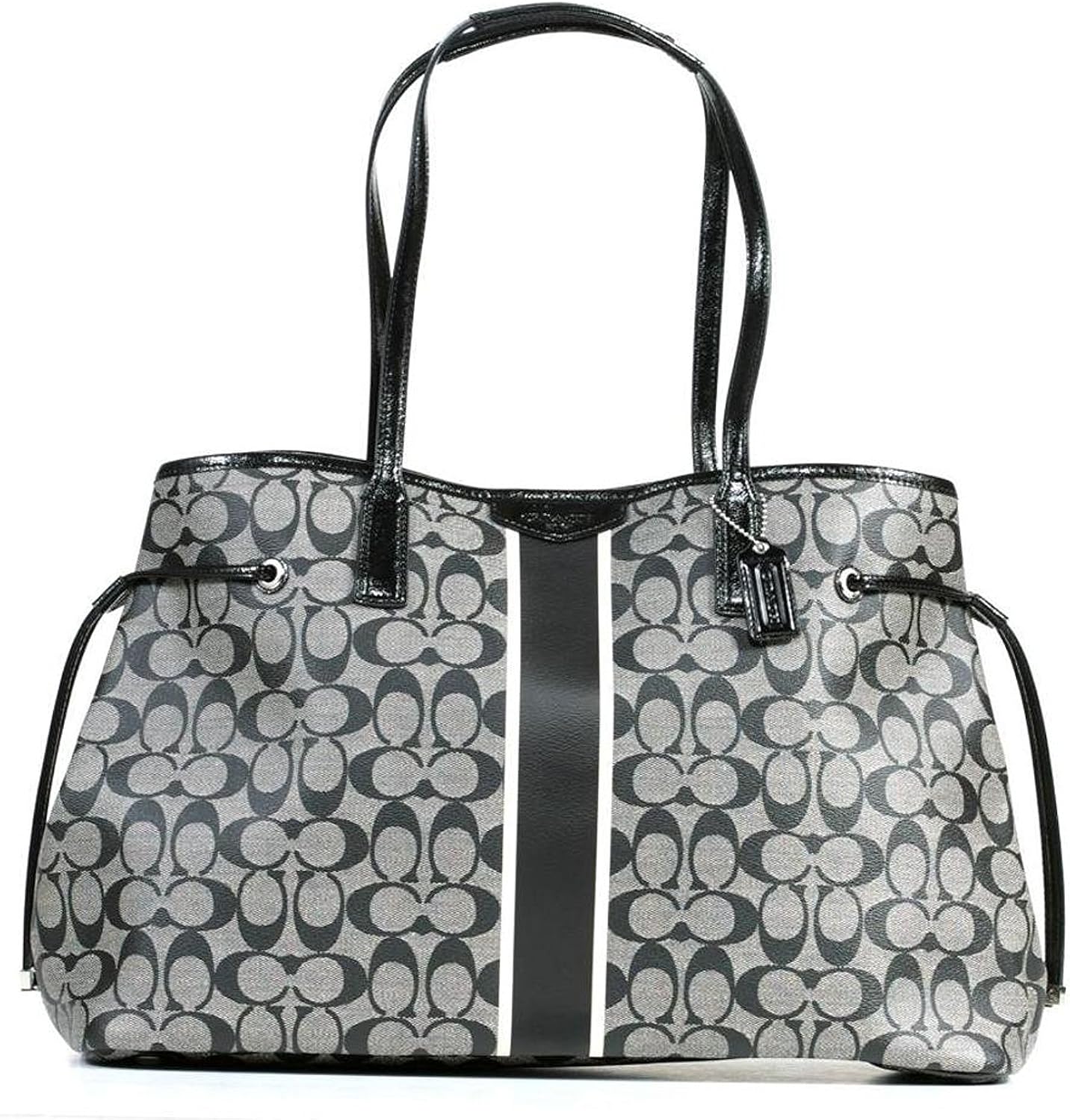 Coach Signature Stripe Drawstring Large Carryall Black/White F30521 ...