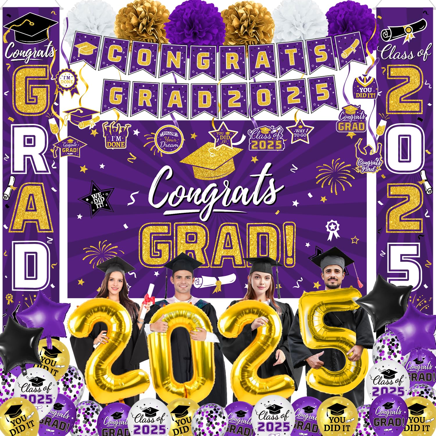 Graduation Decorations Class of 2025, Purple and Gold Graduation ...