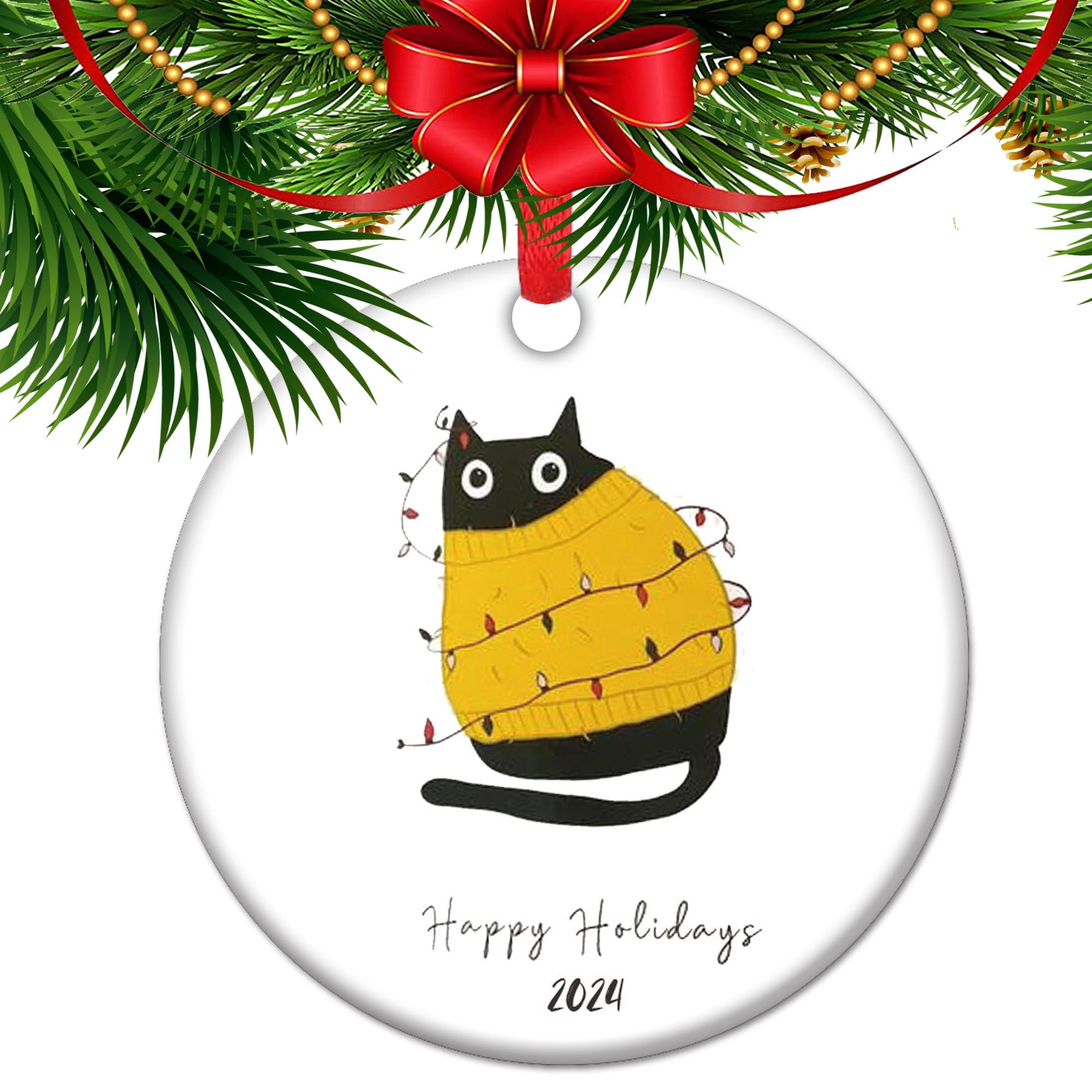 Fat Cat Christmas Ornament, Black cat, Pet Lover, Cat Christmas Tree ...