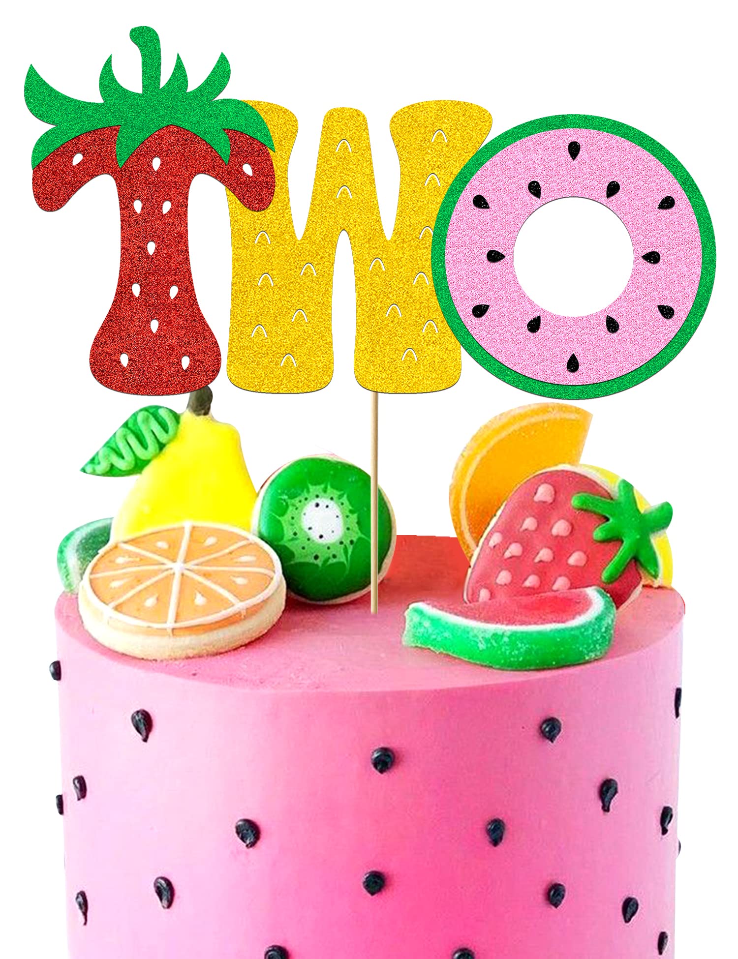 Fruit Two Cake Topper Glitter Gold Fruity Two Cake Decorations for ...