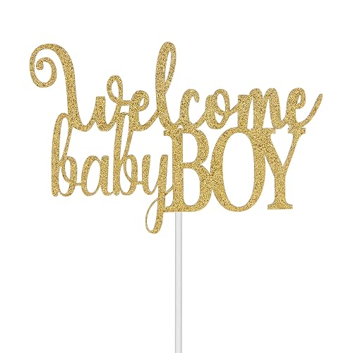Dill-Dall Welcome Baby Boy Cake Topper,Gold Glitter Baby Shower/Gender ...