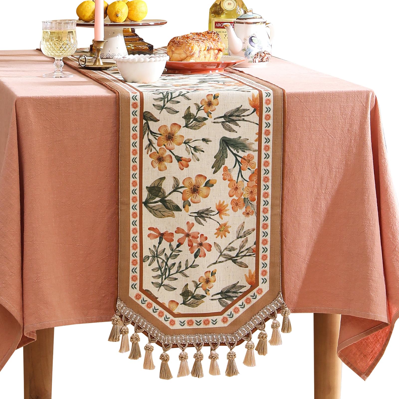 bilin gaier Vintage Linen Table Runner,Floral Table Runners 94 Inches ...