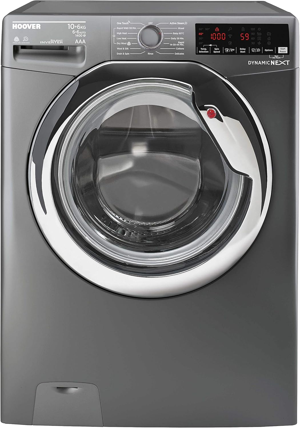 Hoover WDXOA4106HCR Freestanding Dynamic Next Washer Dryer, NFC Connected, 10kg+6kg Load ...