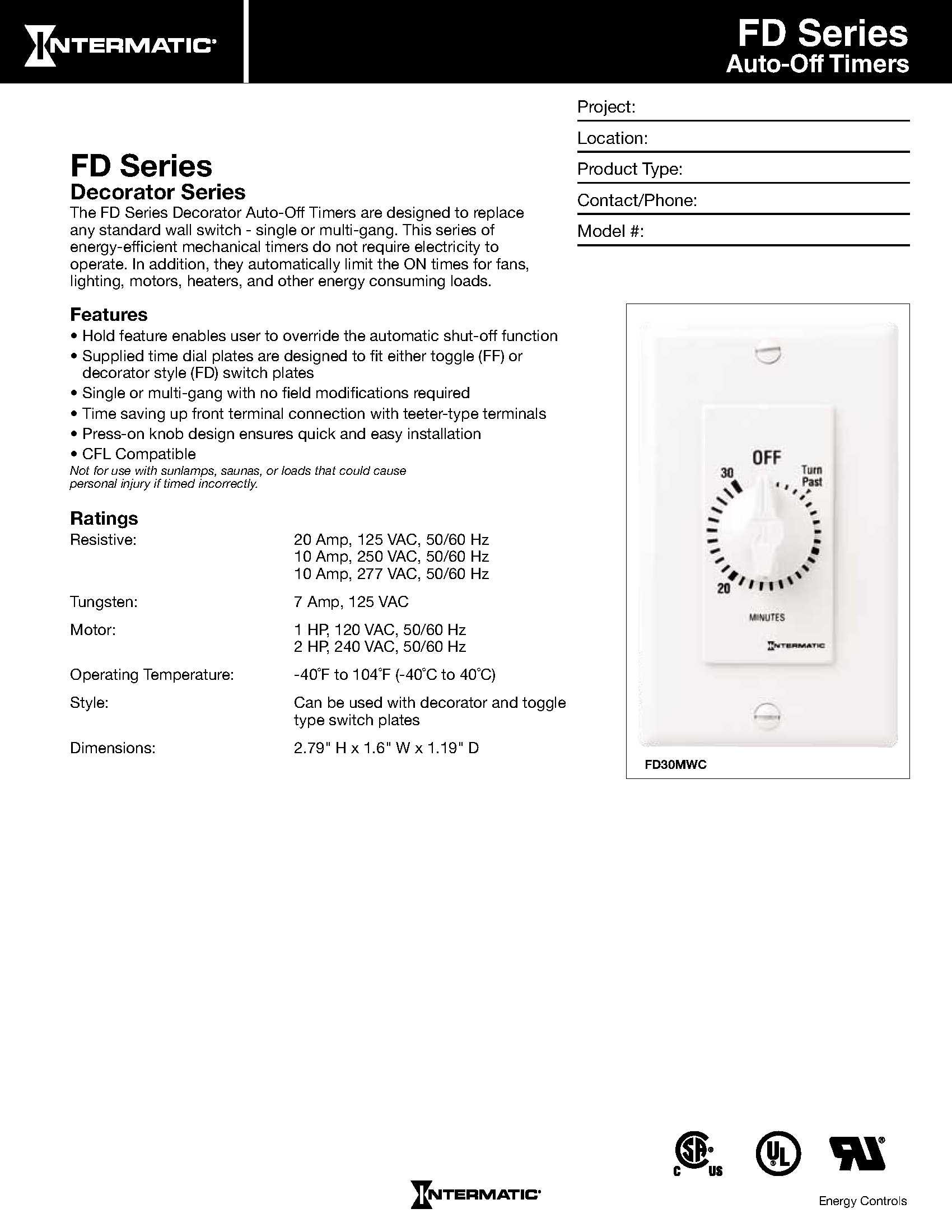 Intermatic FD36H 6-Hour Spring-Loaded Wall Timer For Automatic-Off Of ...
