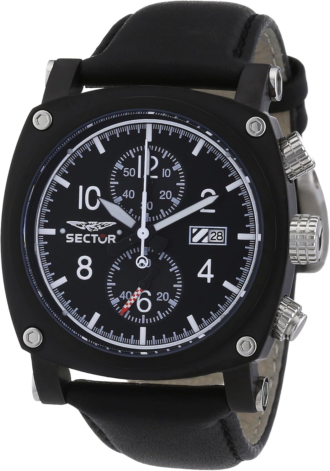 Sector Compass Chrono Watch with Black Dial and Black Leather Strap ...