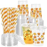 Amazon.com: Whaline 50 Pcs Fall Disposable Plastic Cups with Lids and ...