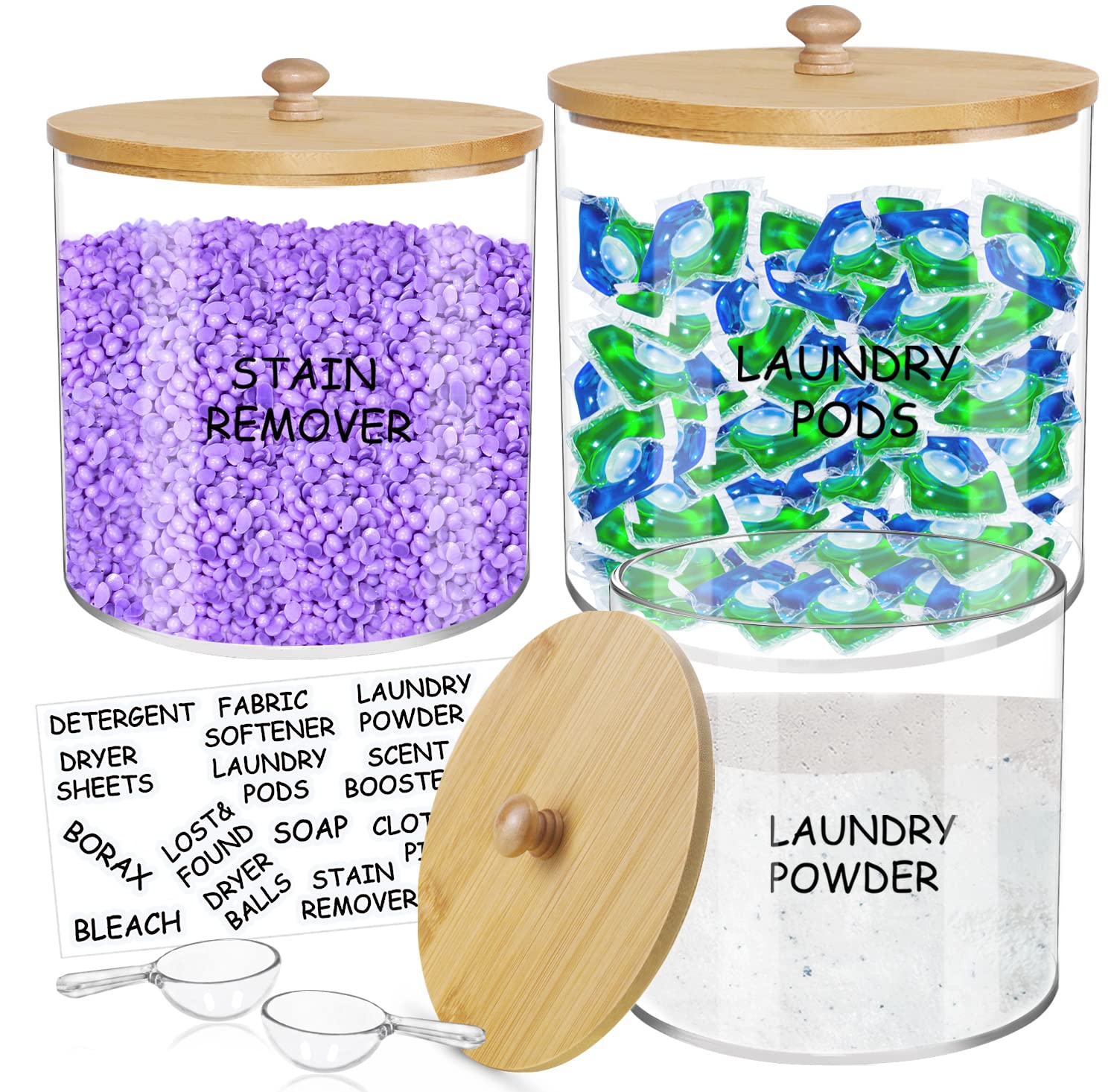 Large Capacity Laundry Room Organization Jars, 3 Pcs Acrylic Laundry ...