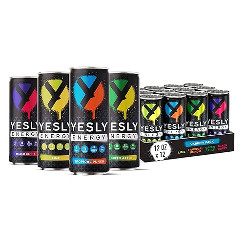 Yesly Energy Drink, Variety Pack, Naturally Flavored Sparkling Energy ...