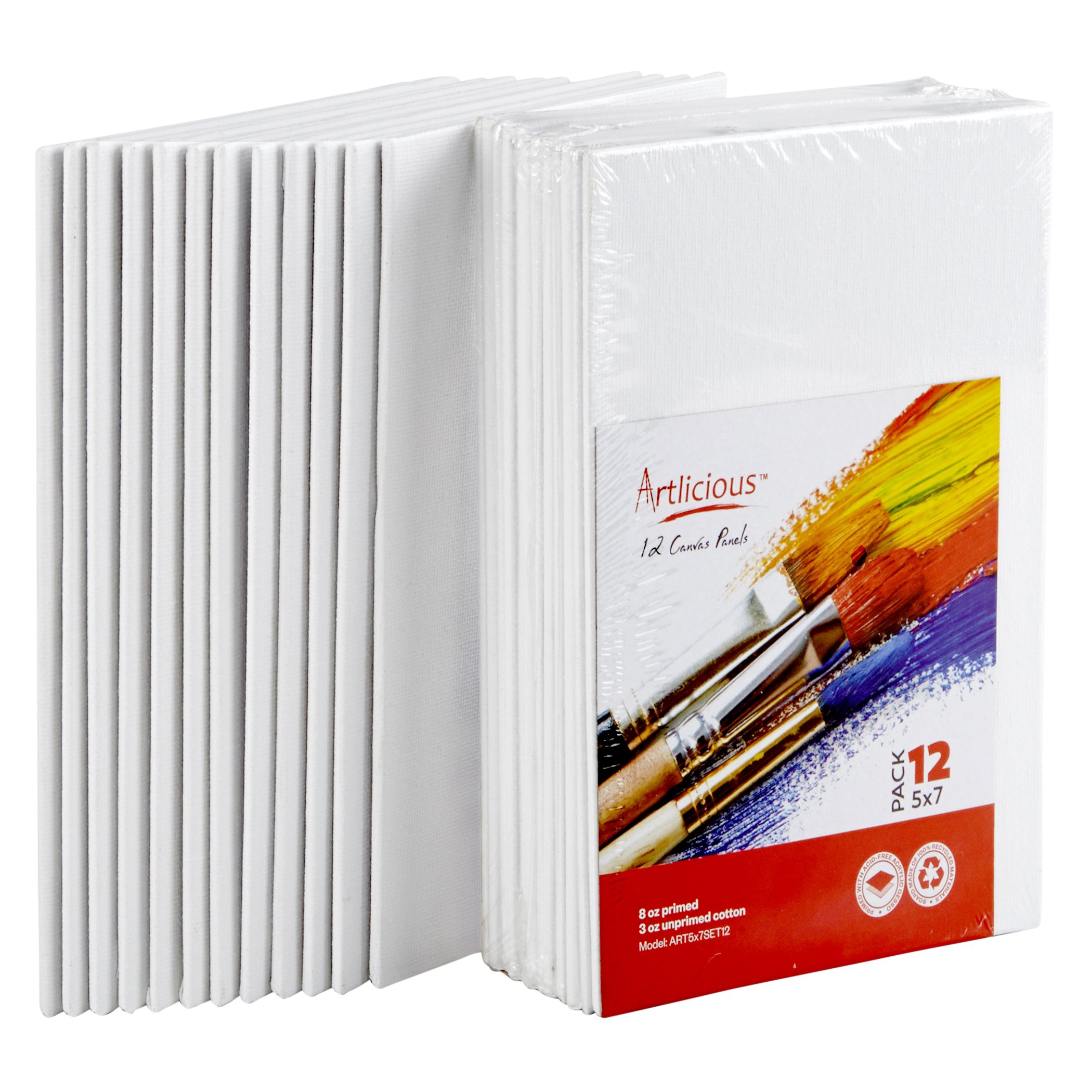Artlicious Canvas Panels 12 Pack 5 Inch X 7 Inch Super Value Pack 