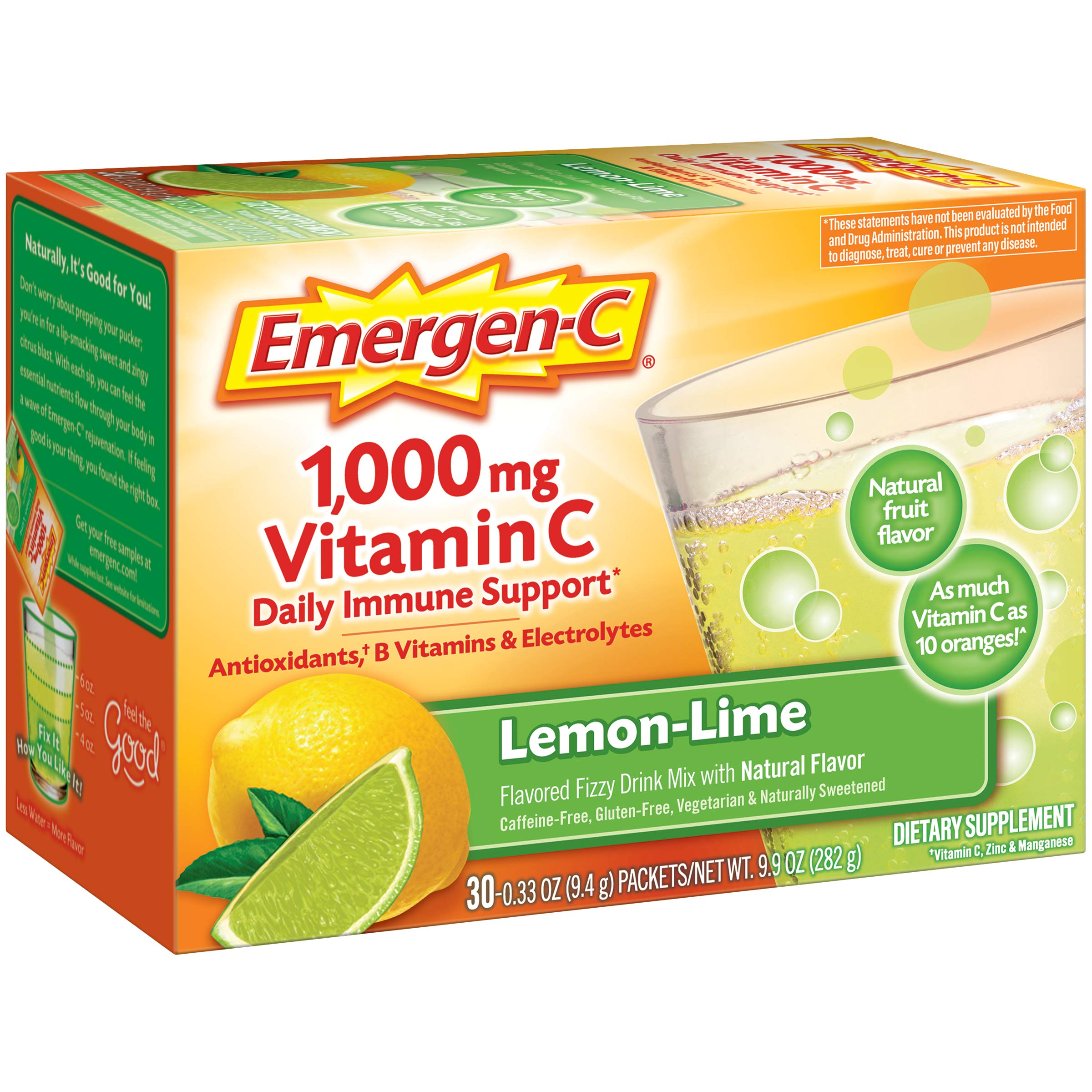 Amazon.com: Emergen-C Health and Energy Booster Lemon-Lime .33 oz 30 ...