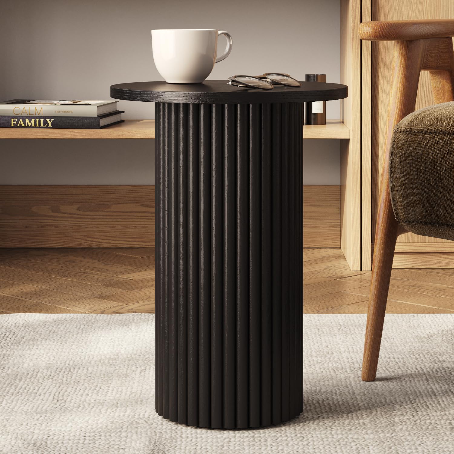 Round Fluted Accent Side Table - Pedestal Drink Table - Modern Home ...