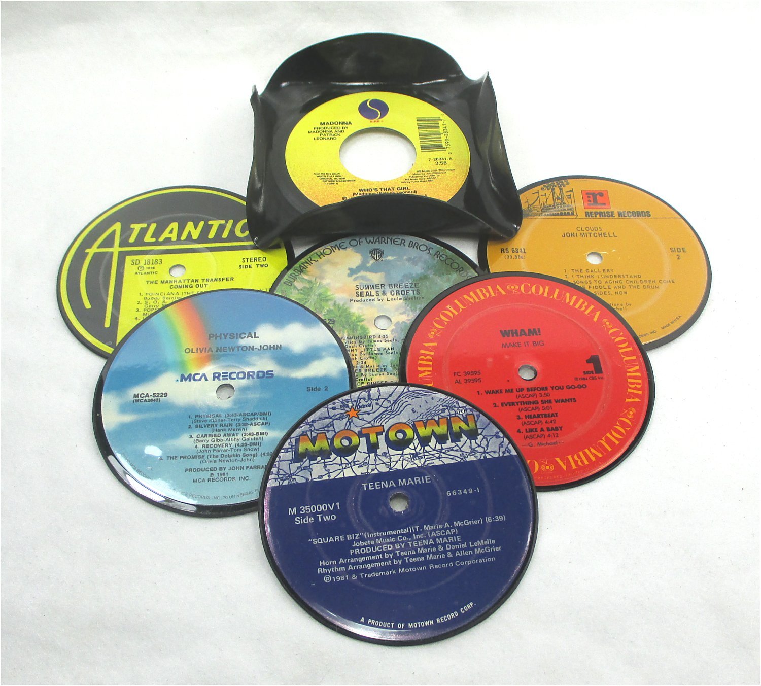Recycled Vinyl Record Drink Coasters Gift Set of 6 with Coaster Caddy ...