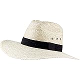 MEXIMART Mexican Palm Leaf Straw Indiana Wide Brim Hat, Dark Tan w ...