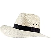 MEXIMART Mexican Palm Leaf Straw Indiana Wide Brim Hat, Dark Tan w ...