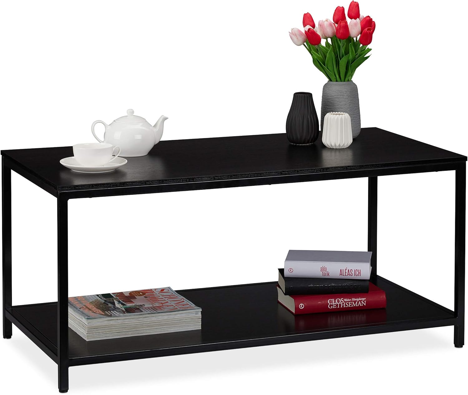 Relaxdays Couchtisch mit Ablage, rechteckig, Metallgestell, Sofa ...