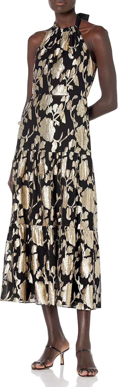 Milly Women's Hayden Metallic Clipping Chiffon Halter Maxi Dress ...
