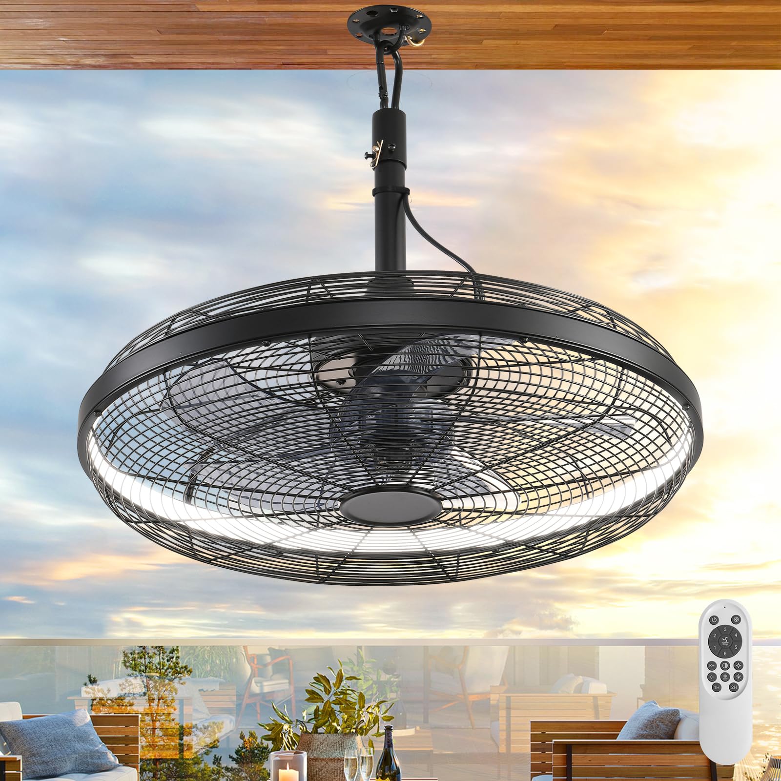 AHAWILL Outdoor Ceiling Fans with Lights, 20'' Gazebo Fan, Plug in ...