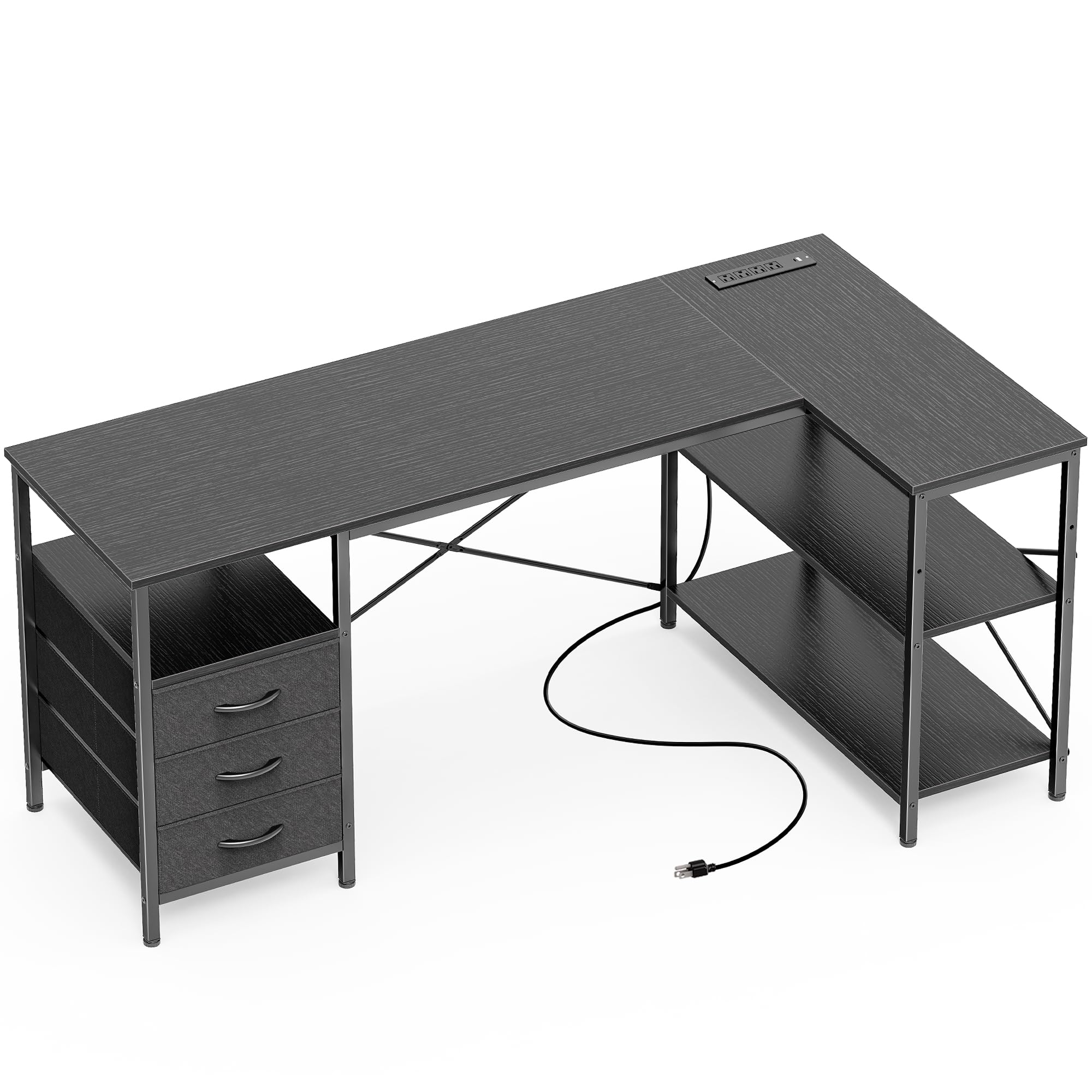 Huuger L Shaped Office Desk with Power Outlets, 55 Inch Computer Desk ...