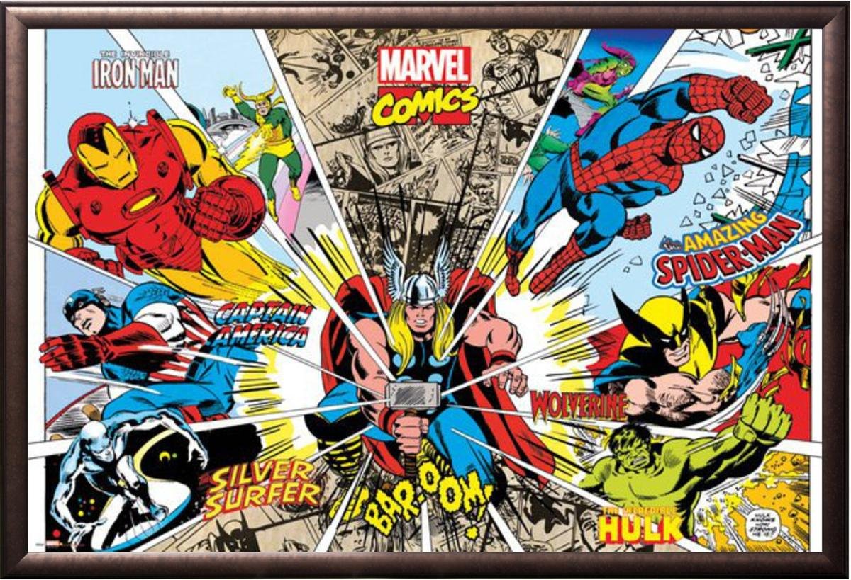 Framed Marvel Comics Rays Of Characters 36x24 Dry Mount Poster ...