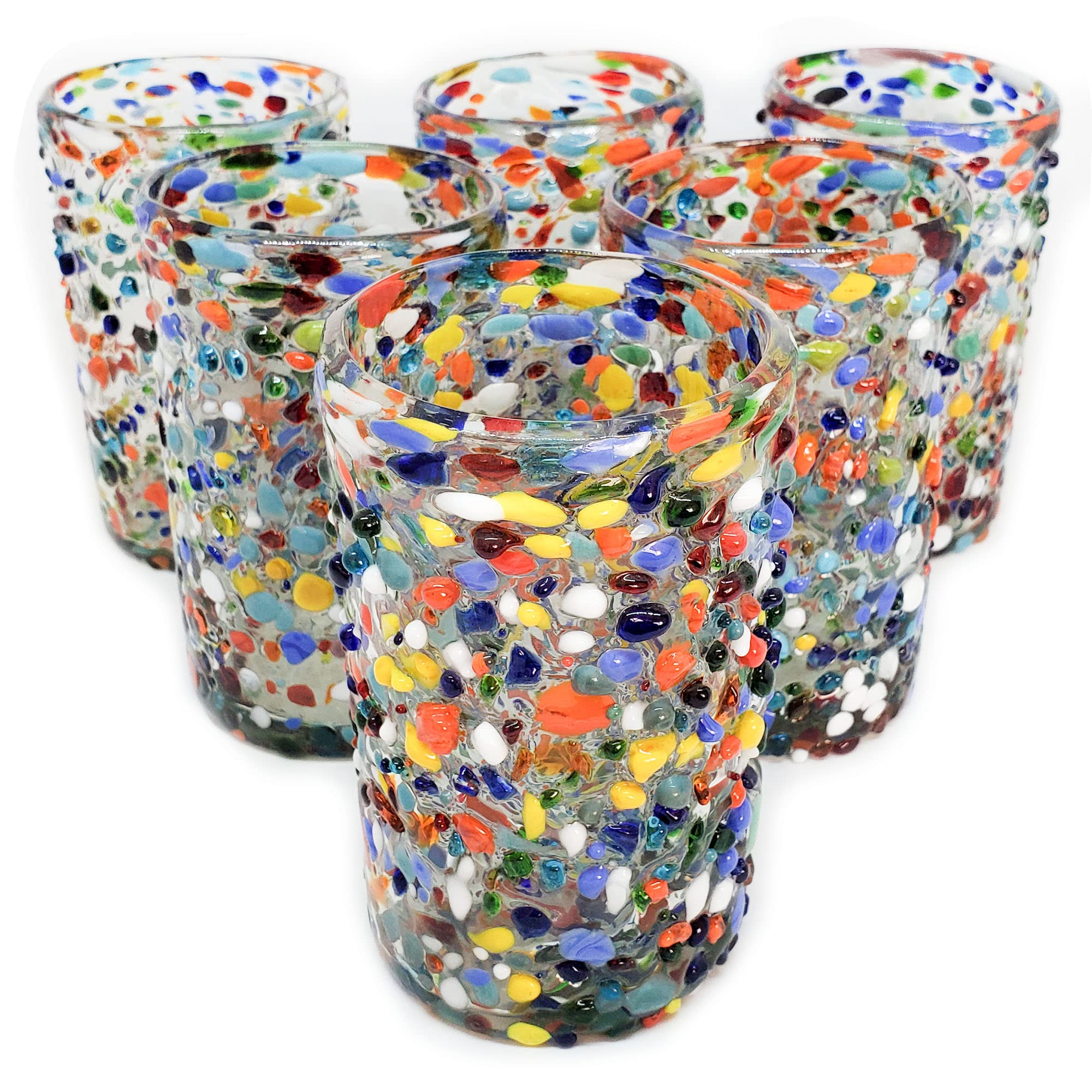MexHandcraft Confetti Rocks 14 oz Drinking Glasses, set of 6, Mexican ...