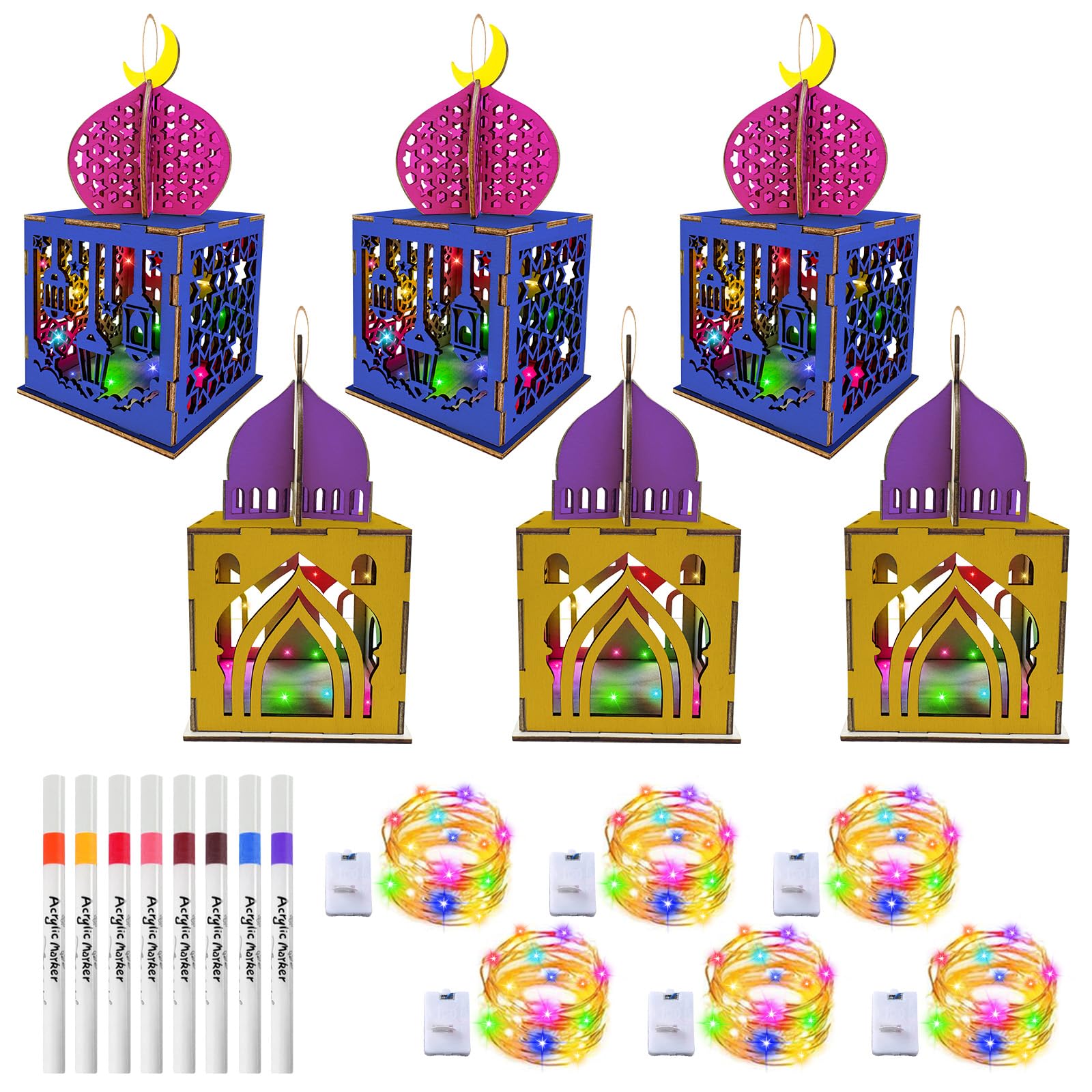 6 Eid Mubarak Craft Kits for Kids Wooden Ramadan Mosque Kit to Build ...