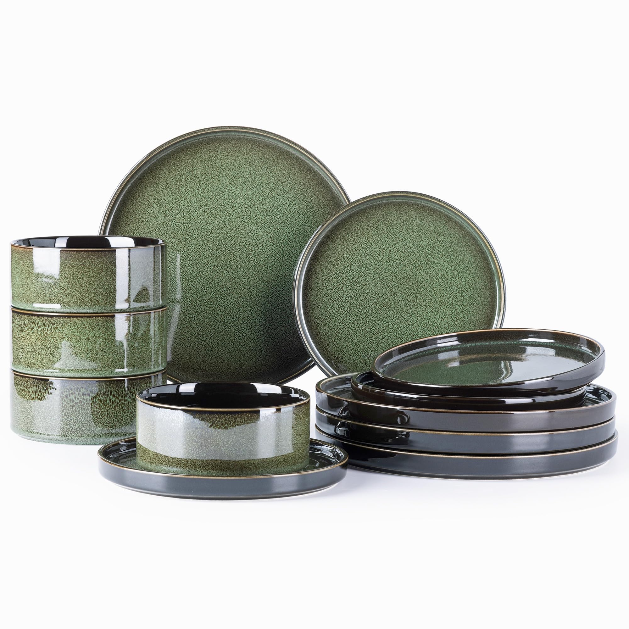 LeRatio Ceramic Dinnerware Sets for 4,Round Reactive Glaze Ceramic ...