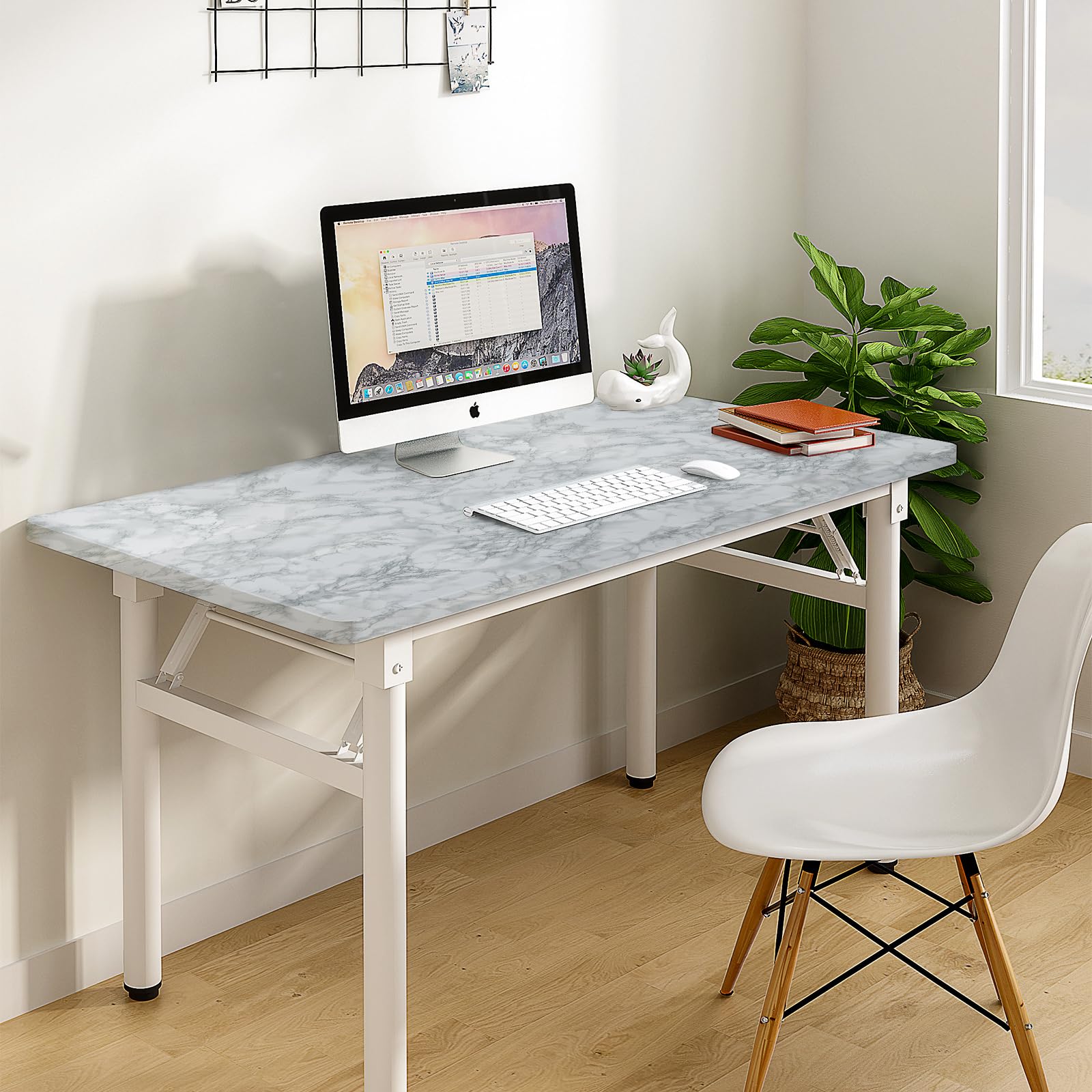 MSUP Glossy Marble Paper Granite White Gray Wallpaper 17.7"x196.8" Peel ...