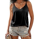 Ekouaer Womens Silk Satin Camisole Tank Tops V Neck Spaghetti Strap Blouses Cross Back ...