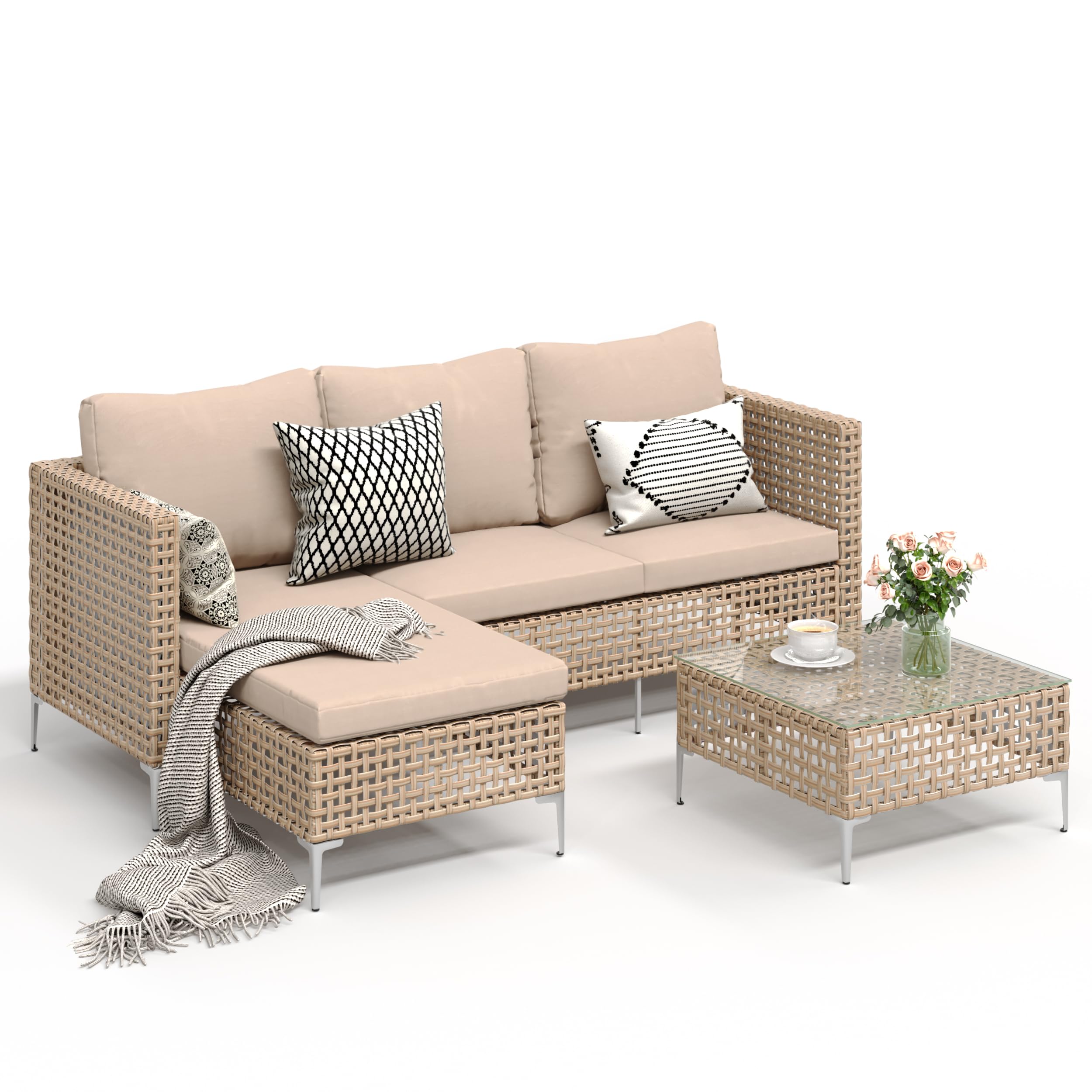 Ophelian 3 Piece Wicker Patio Furniture Outdoor Conversation Sofa Sets ...